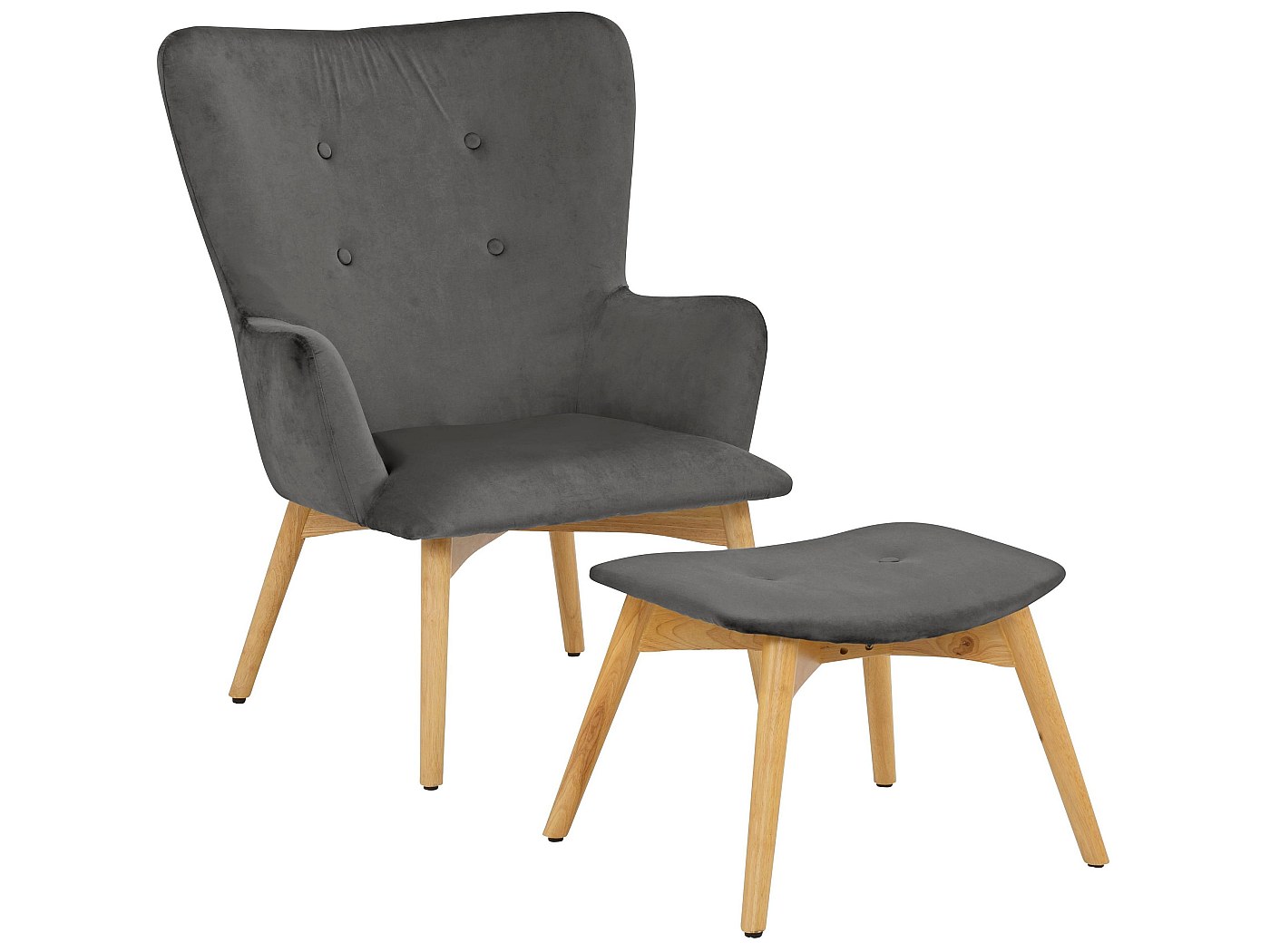 New York | Sessel mit Hocker aus grauem Samt