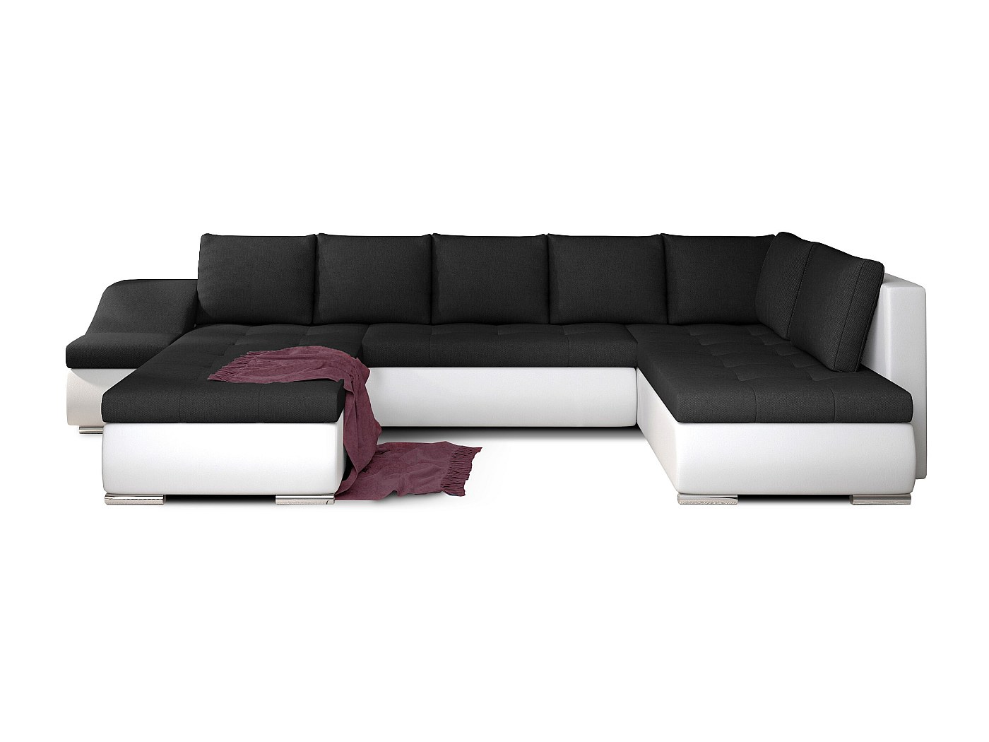 Canapé panoramique convertible tissu noir et simili cuir blanc Jonaz ...