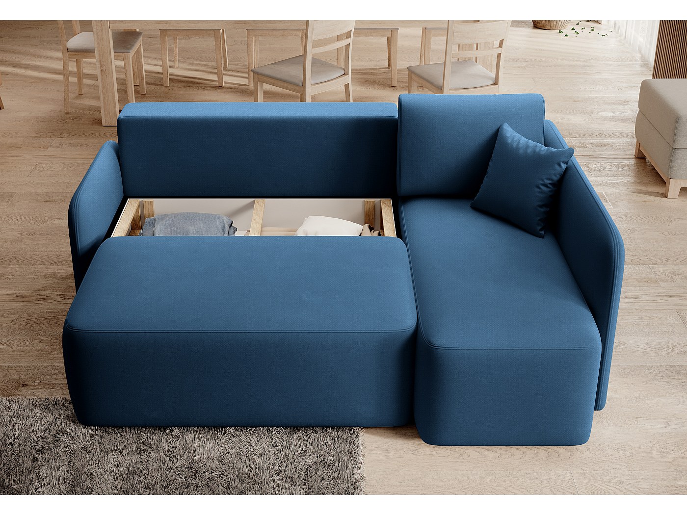 Petit canapé d'angle convertible 3 places tissu bleu Takin 206cm ...