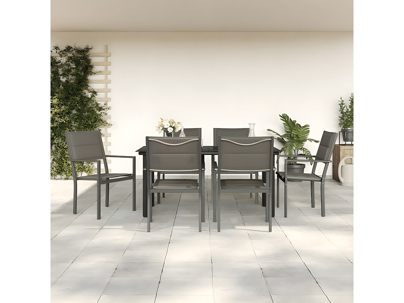 Comedor de jardín 7 piezas acero y textilene negro YOE71650