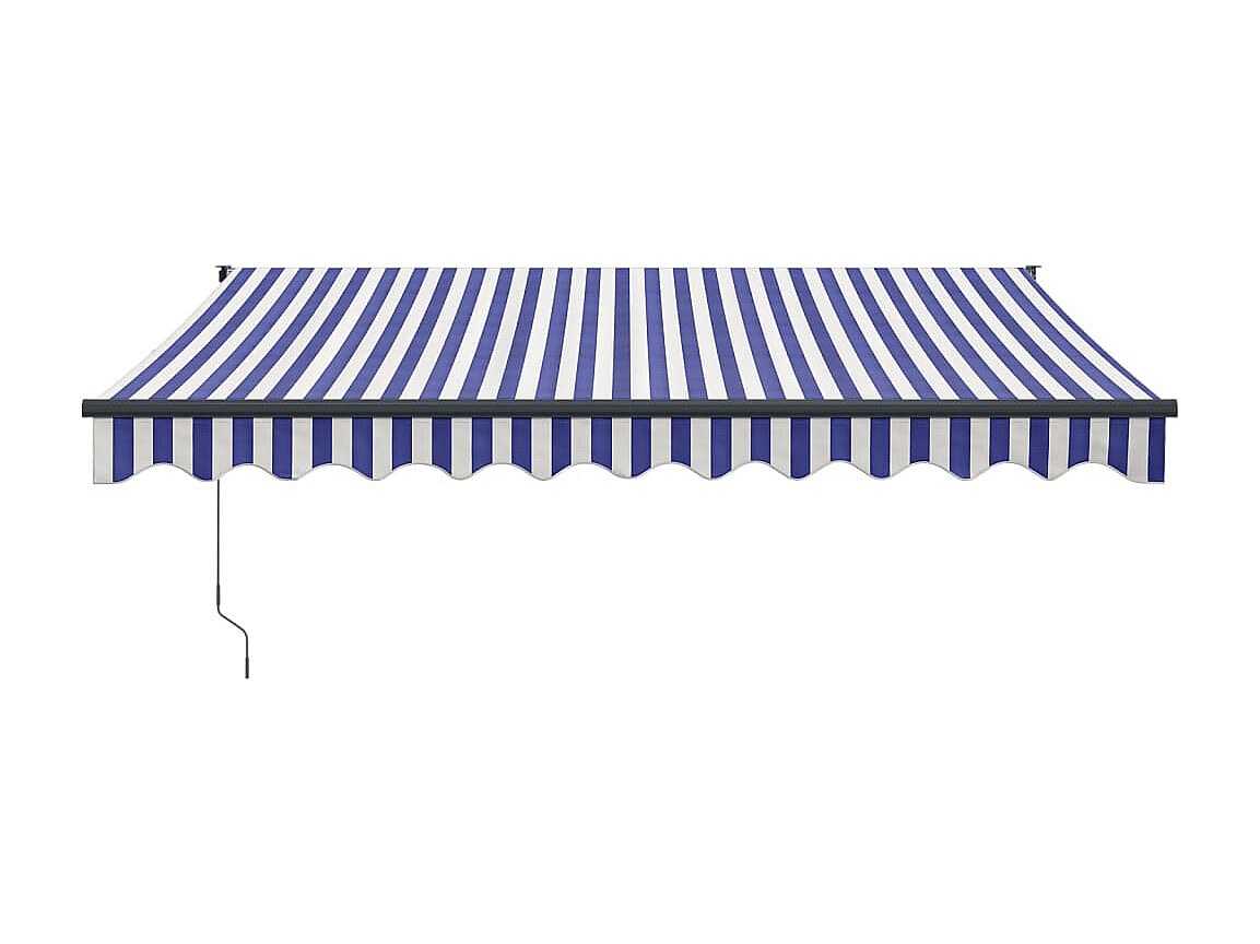 Blauw-wit uitschuifbaar zonnescherm 3,5x2,5 stof en aluminium