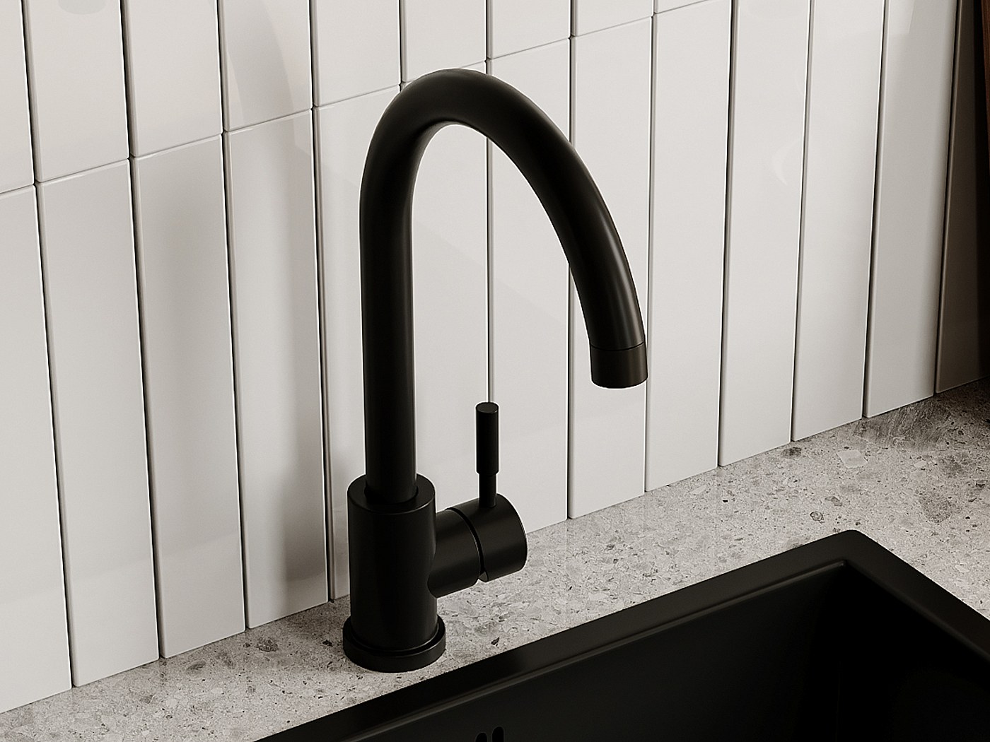 Kraan voor keuken van roestvrij staal - Mat zwart - ROMILY