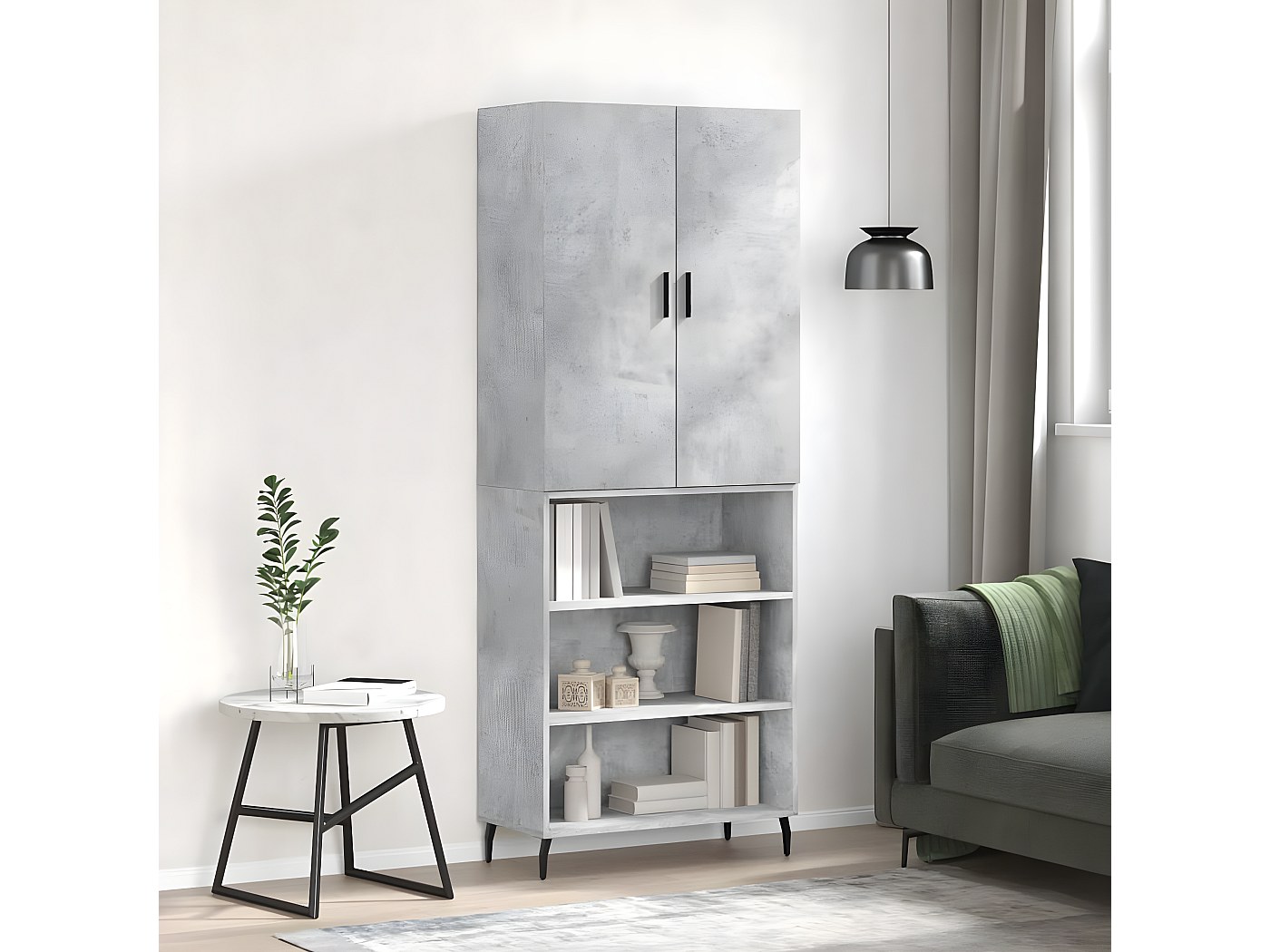Credenza alta Grigio cemento 69,5x34x180 cm MDF