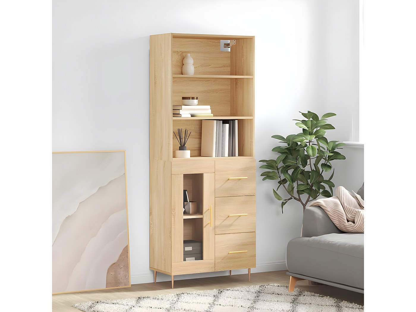 Credenza alta Rovere Sonoma 69,5x34x180 cm MDF