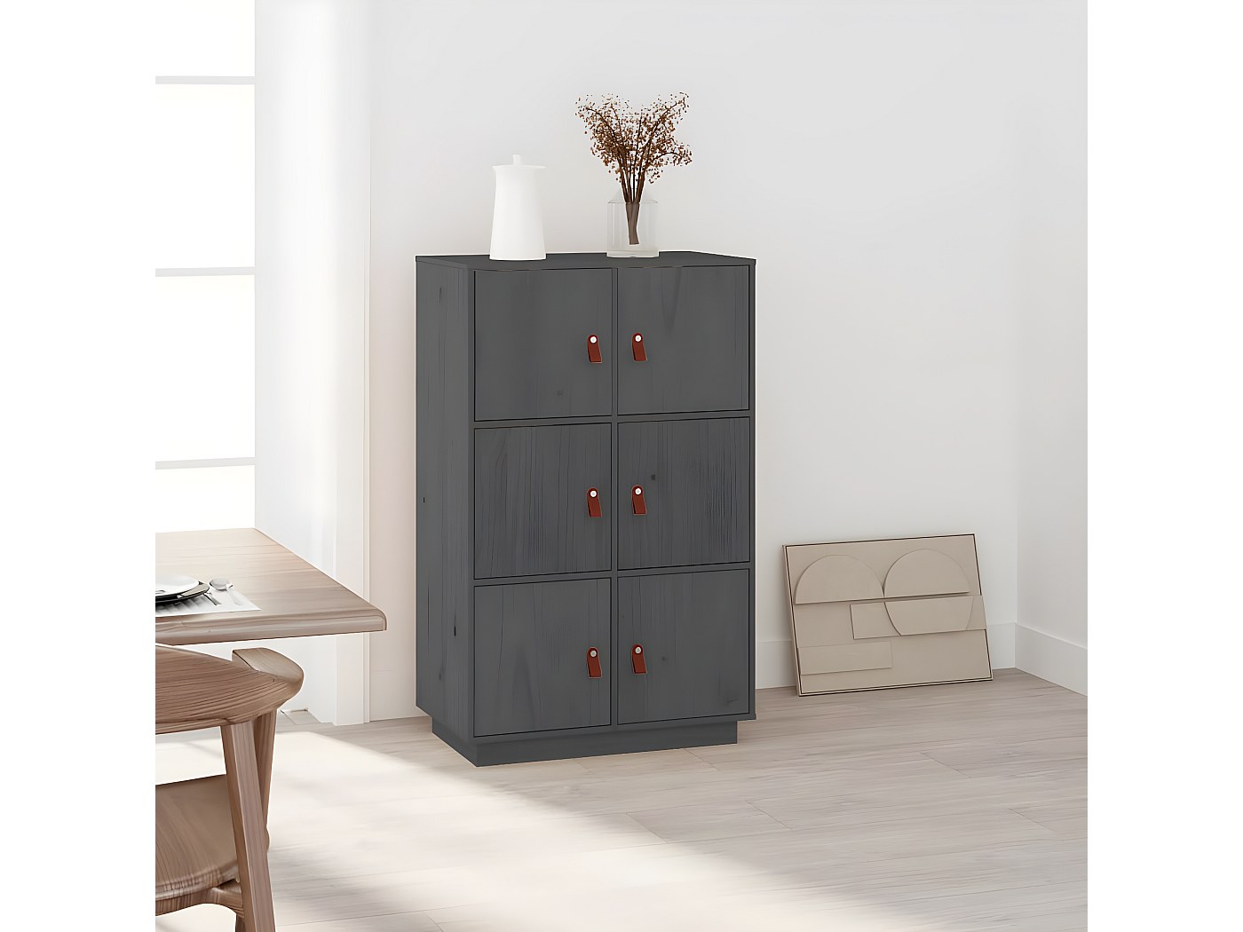 Credenza alta Grigia 67x40x108,5 cm Legno di pino massiccio