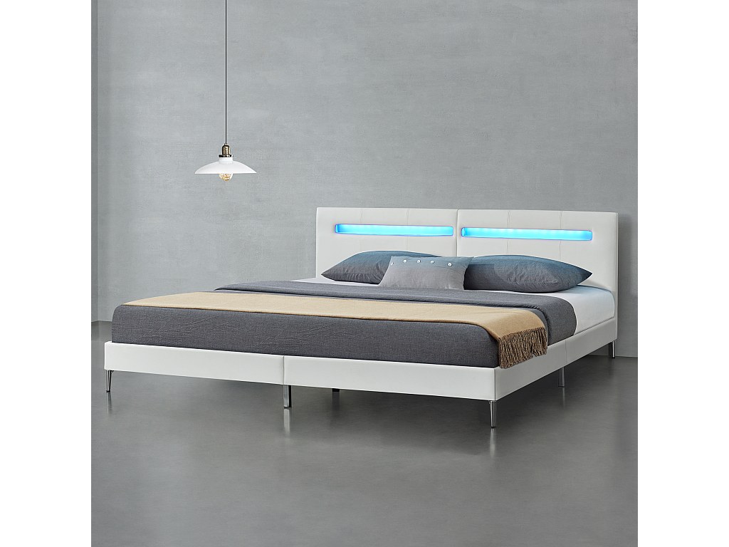 Cadre de Lit Double Taastrup avec LED RVB MDF Similicuir 180 x 200 cm ...