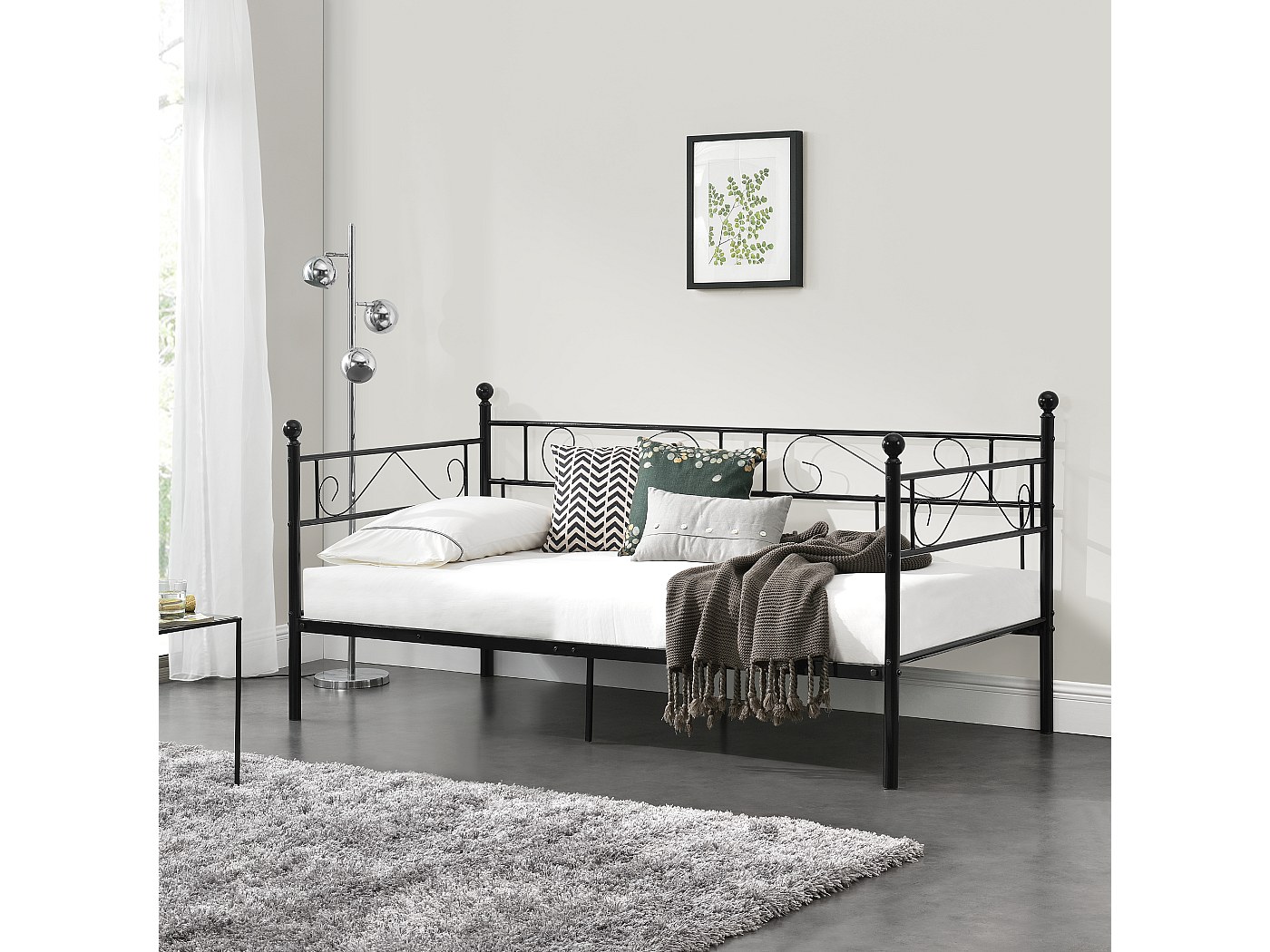 Divan en Acier Canapé Lit Simple en Métal 209 x 96,5 x 100 cm Noir [en ...