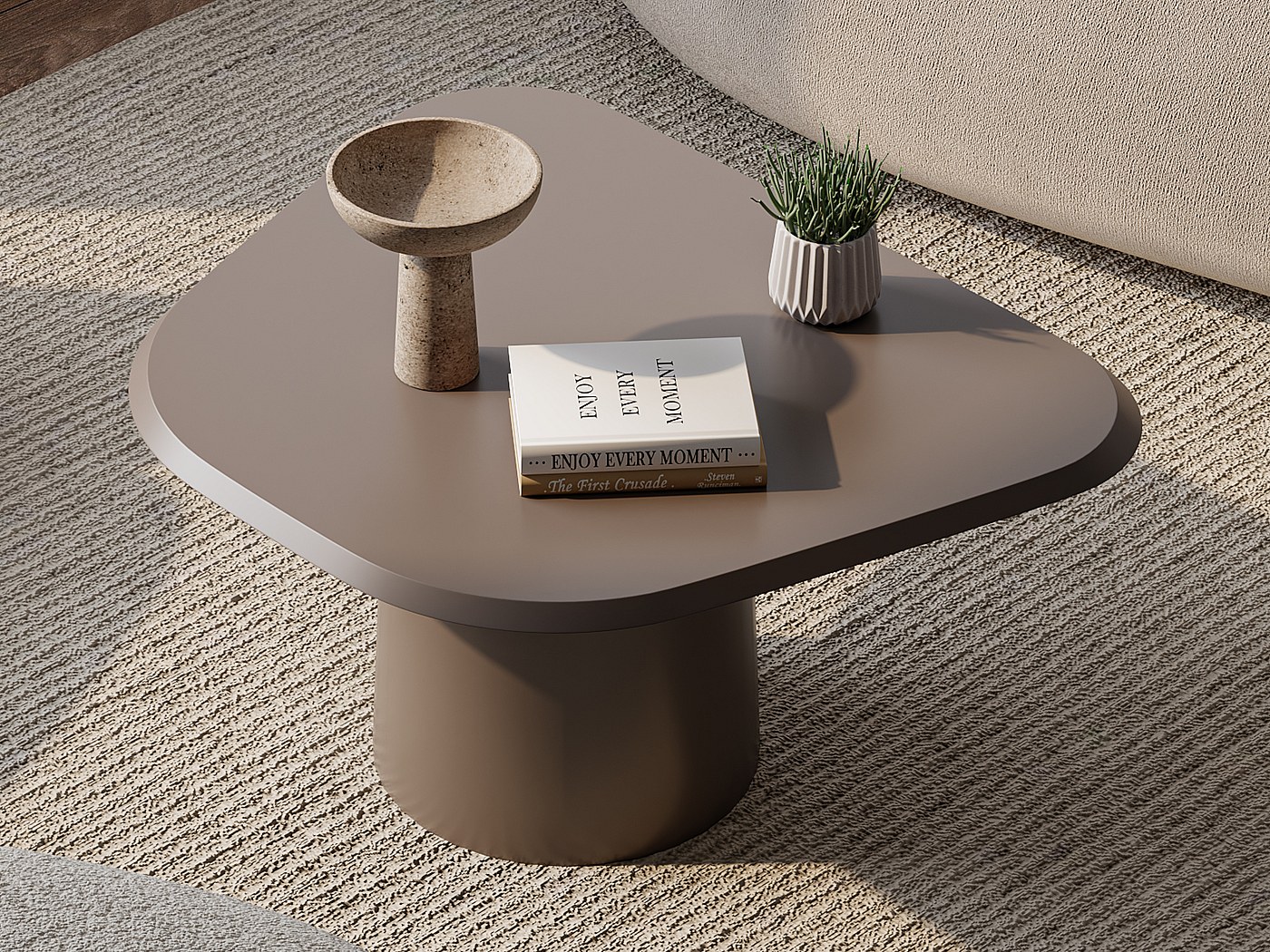 Table basse organique en métal - Coloris : Taupe - ZINARA