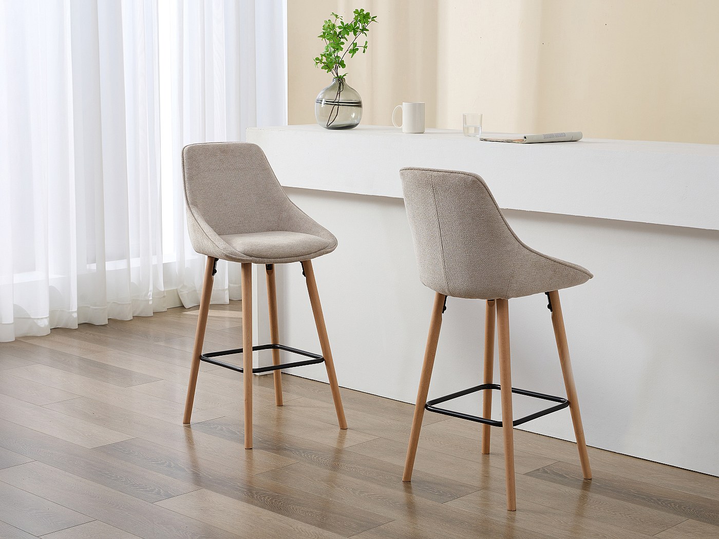 Barhocker 2er-Set Strukturstoff & Buchenholz Beige MASURIE jetzt ...