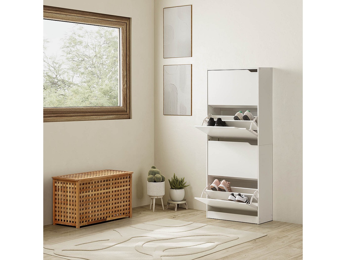 Mueble Zapatero Ángel 4 Puertas Color Blanco, para 24 Pares