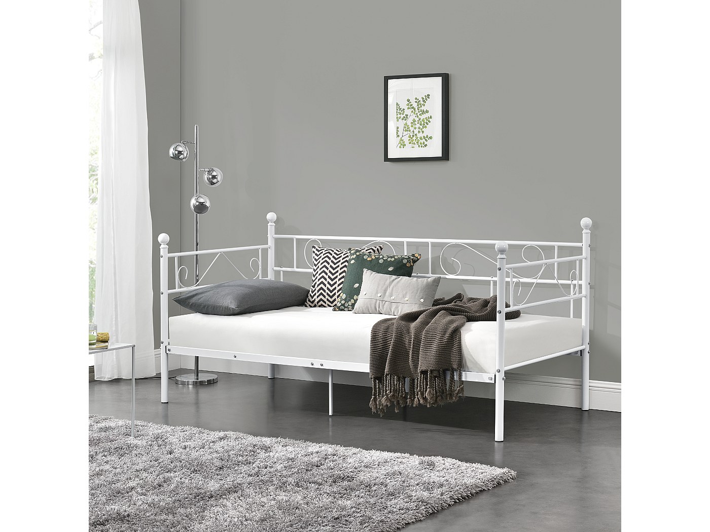 Divan en Acier Canapé Lit Simple en Métal 209 x 96,5 x 100 cm Blanc [en ...