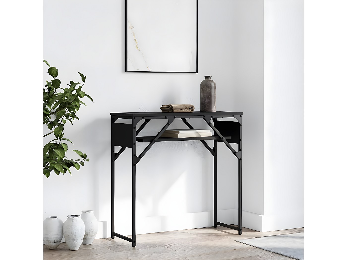 Table console avec étagère noir 75x30x75 cm bois d'ingénierie GHR65475