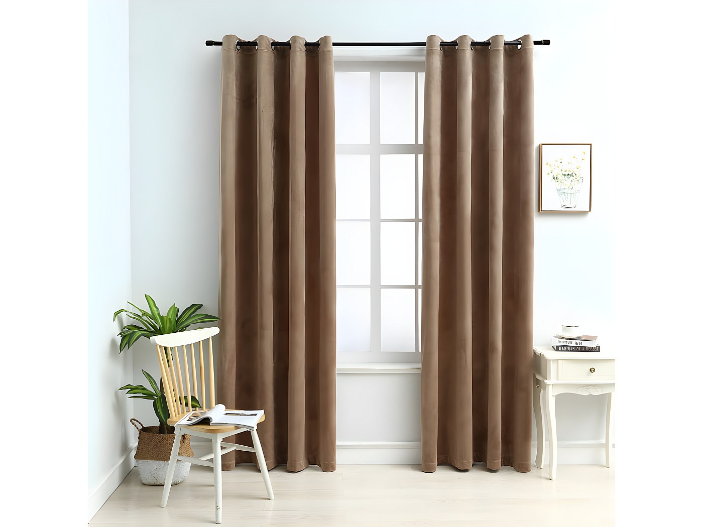 Rideaux occultants avec anneaux 2 pcs Velours Beige 140x175 cm QBH22003