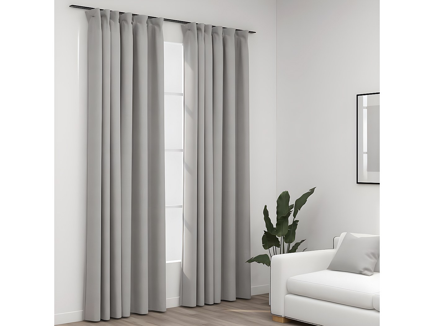 Rideaux occultants aspect lin avec crochets 2pcs Gris 140x225cm QBH96714