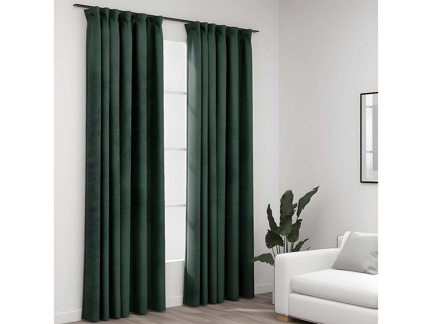 Rideaux occultants aspect lin avec crochets 2pcs Vert 140x225cm QBH90731