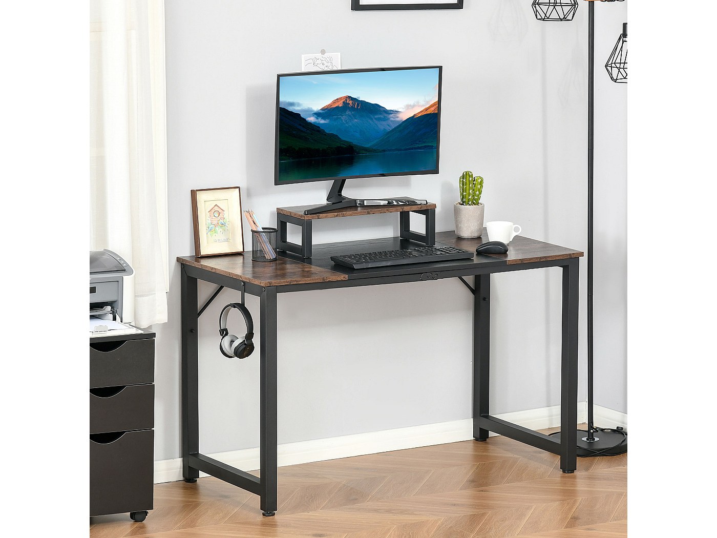 Bureau design industriel - support écran intégré - châssis métal noir ...