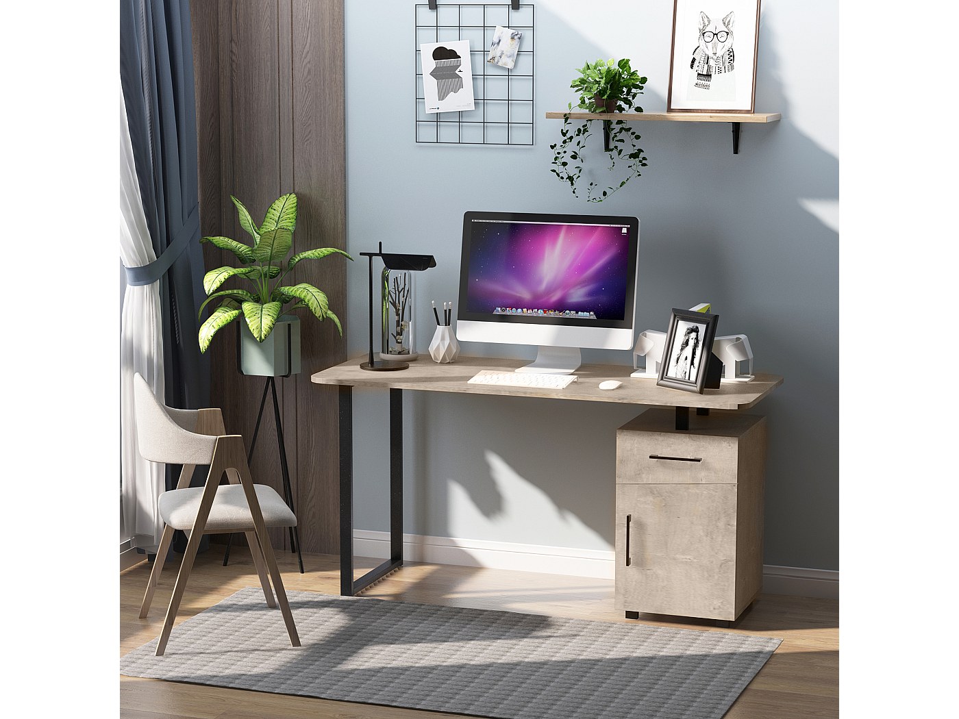 Bureau informatique design contemporain tiroir placard métal noir ...