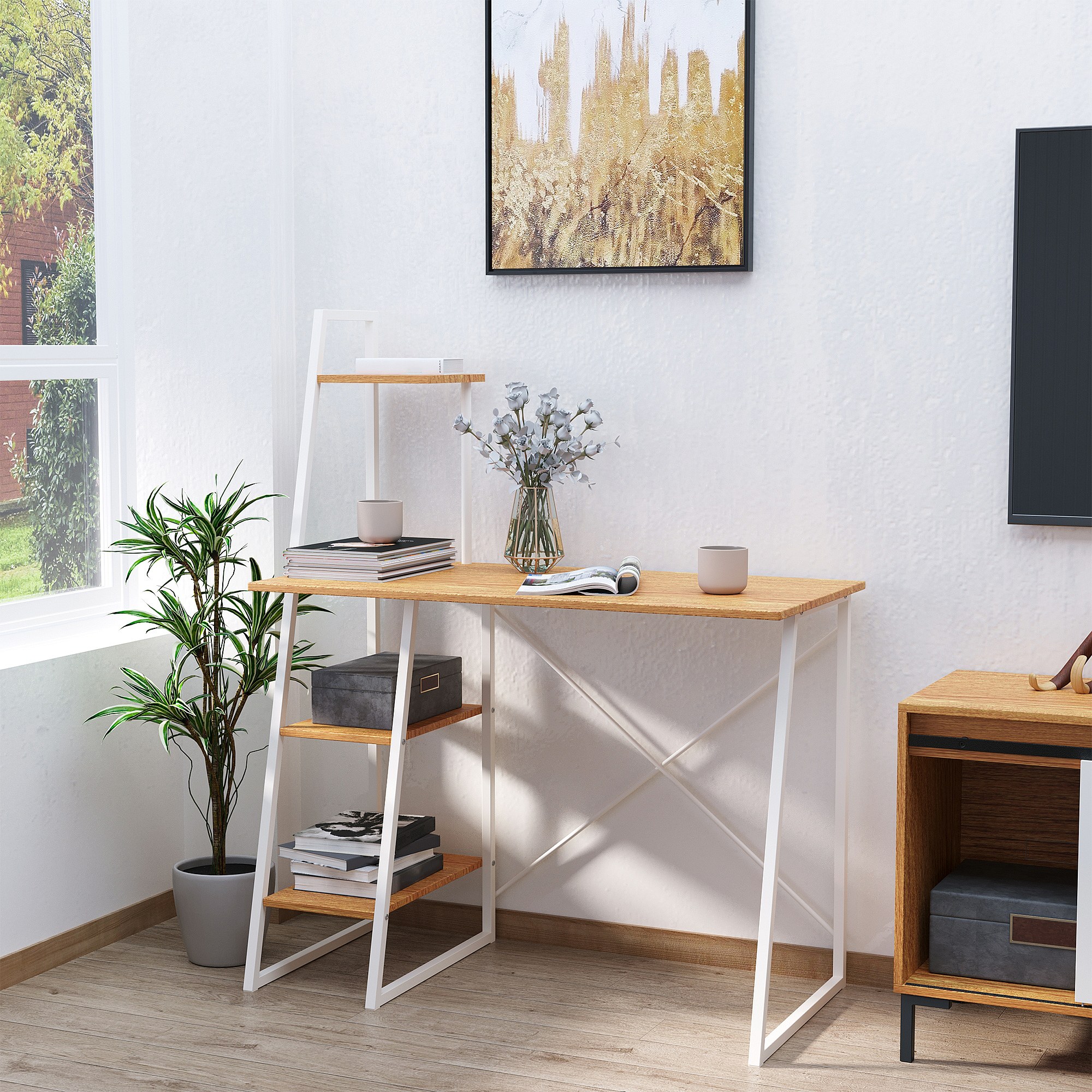 Bureau informatique design industriel avec bibliothèque trapézoïdale 3 ...