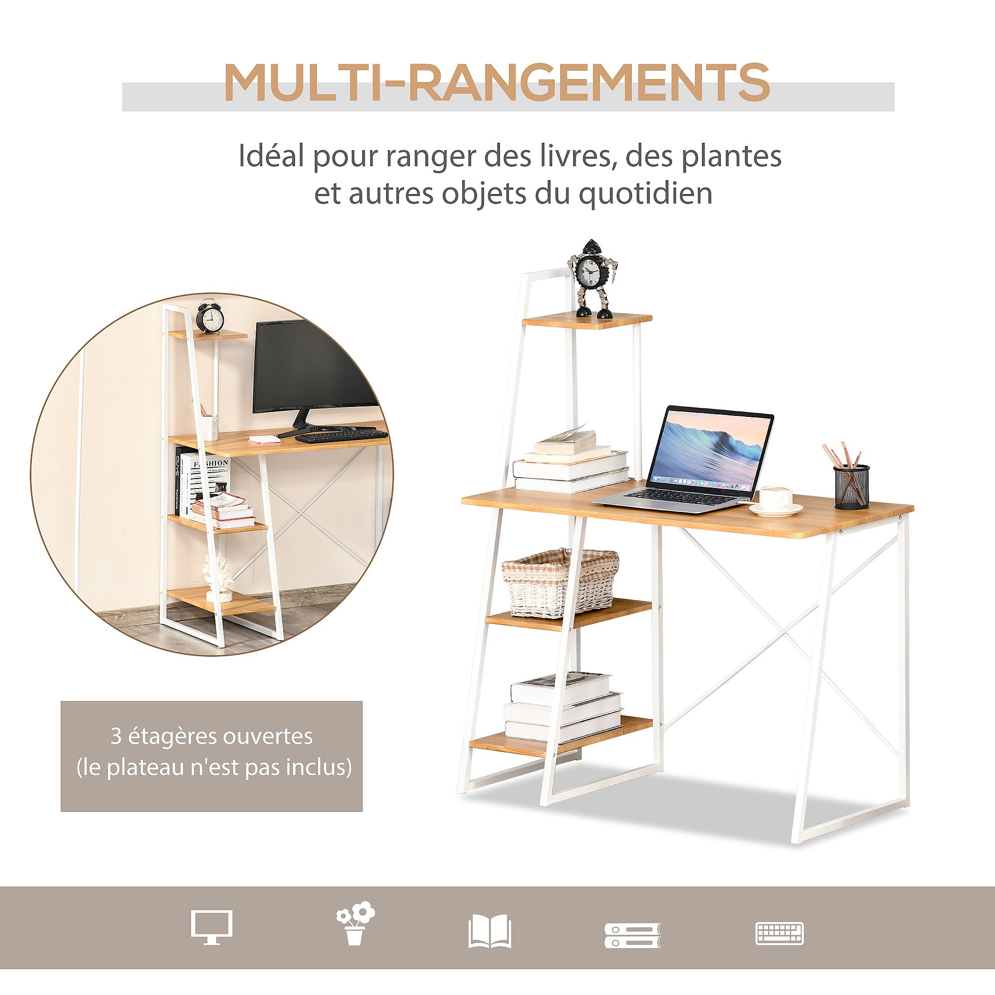 Bureau informatique design industriel avec bibliothèque trapézoïdale 3 ...