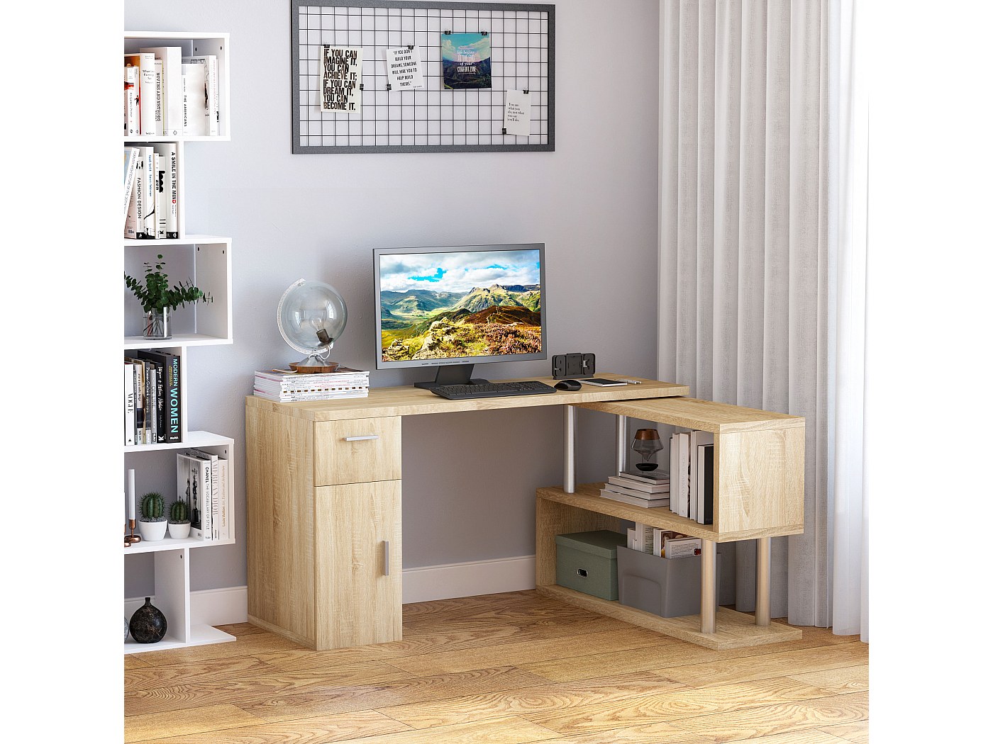 Bureau informatique multimédia design - modulable - 3 étagères, placard ...