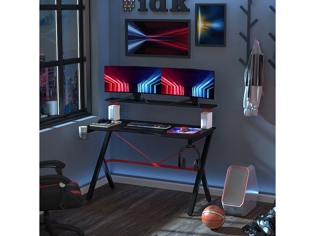 HOMCOM Bureau gaming bureau gamer bureau informatique bracket casque ...