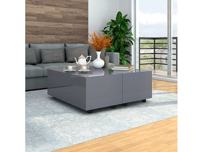 Mesa de centro gris brillante 100x100x35 cm