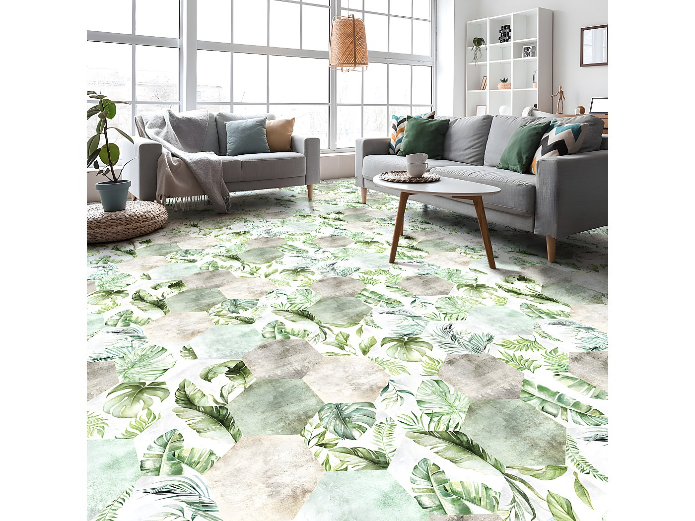 Stickers Sol Anti-dérapant avec Protection - SOL HEXAGONES TROPICAUX ...