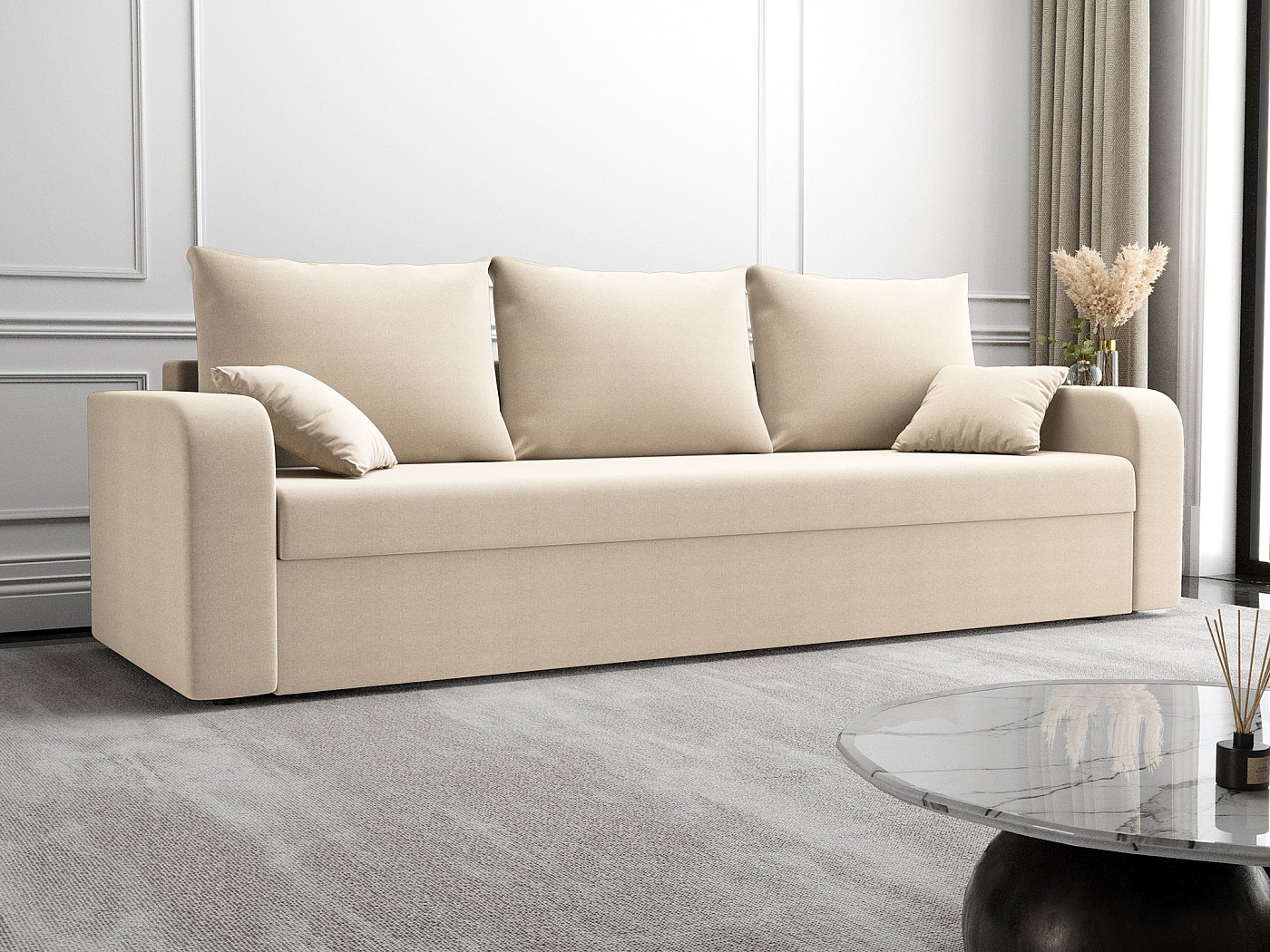 Canapé 3 places convertible coulissant en tissu beige ONABIA