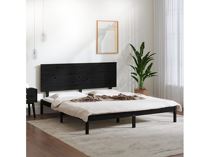 Cadre de lit Noir Bois de pin massif 160x200 cm