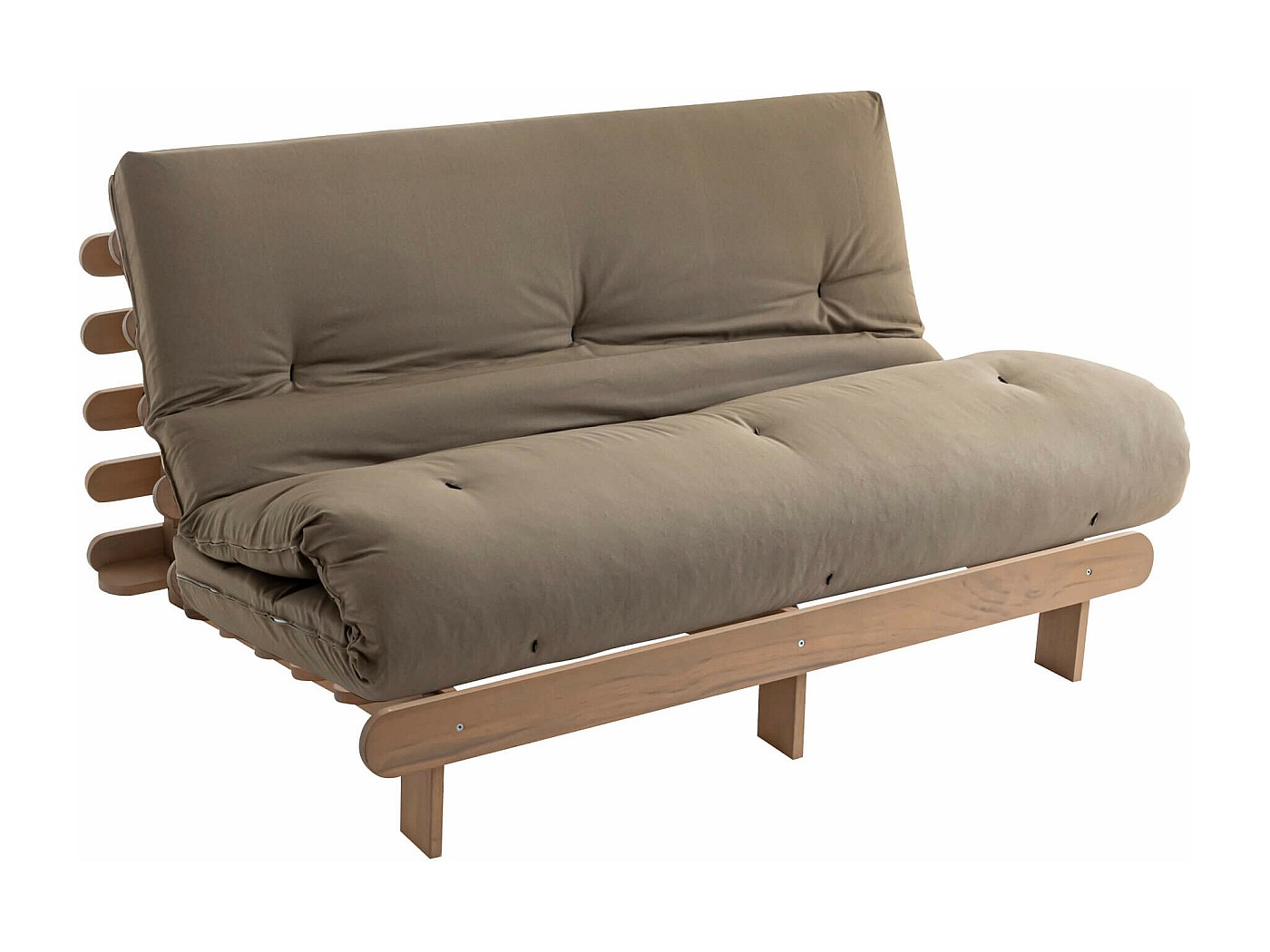 Ensemble matelas futon en coton et structure en bois massif taupe ...