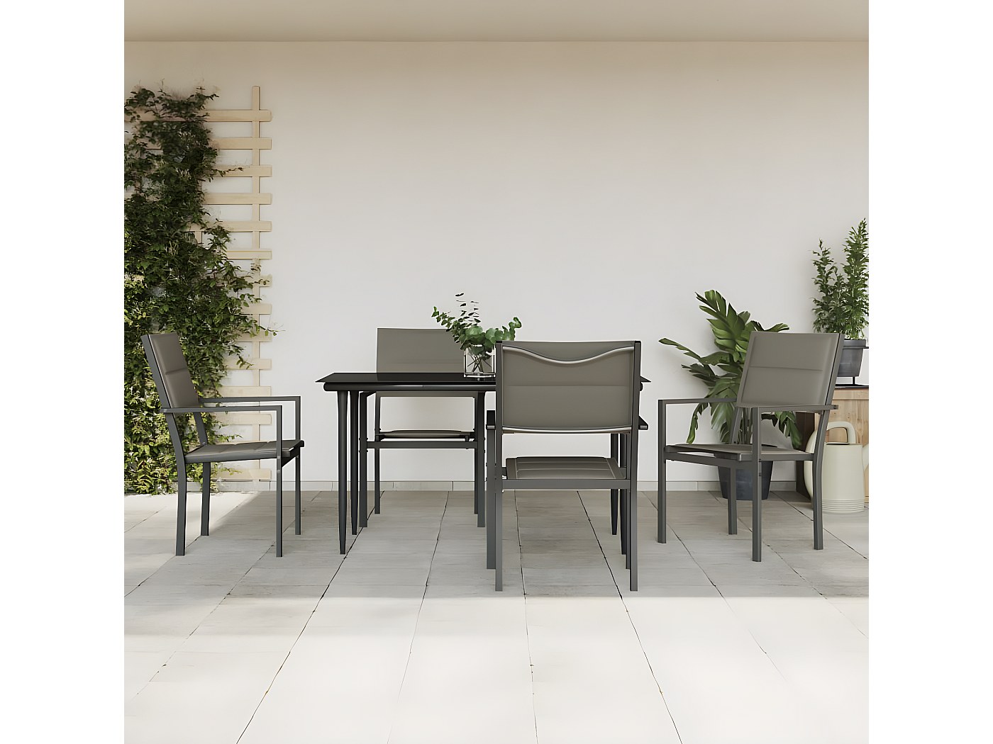 Ensemble à manger de jardin 5 pcs noir textilène et acier GFDF84833