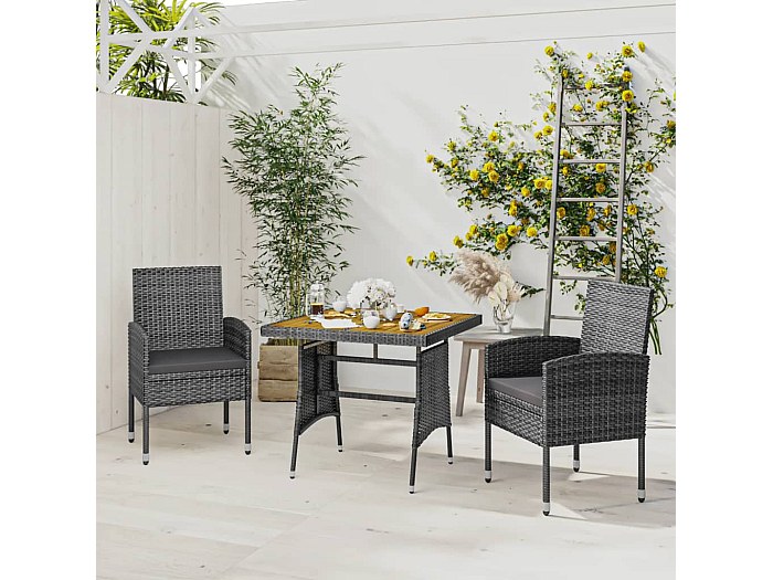 Salle à manger de jardin 3 pcs Résine tressée Gris GFDF64068