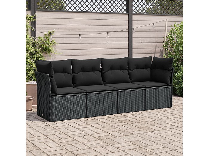 Salon de jardin 4 pcs avec coussins noir résine tressée SSG42197