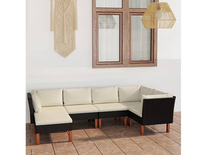 Salon de jardin 6 pcs avec coussins Résine tressée Noir SSG22700