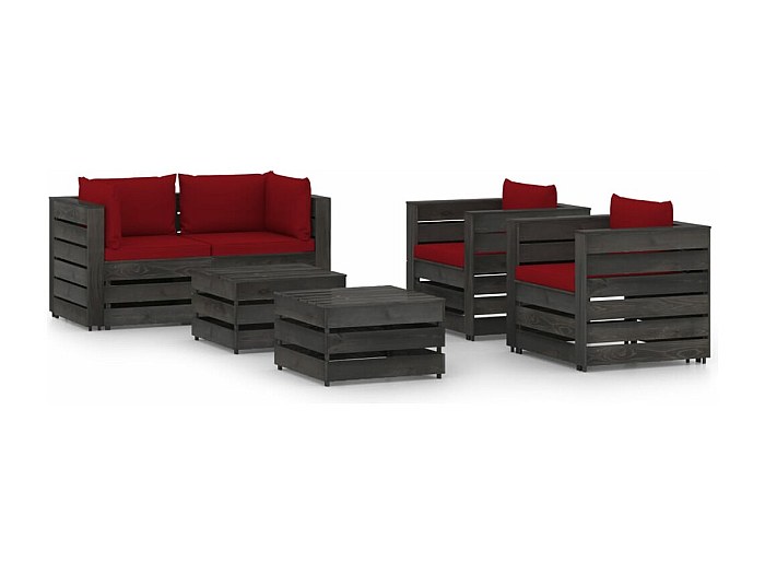 Salon de jardin 6 pcs avec coussins Bois imprégné de gris SSG13136