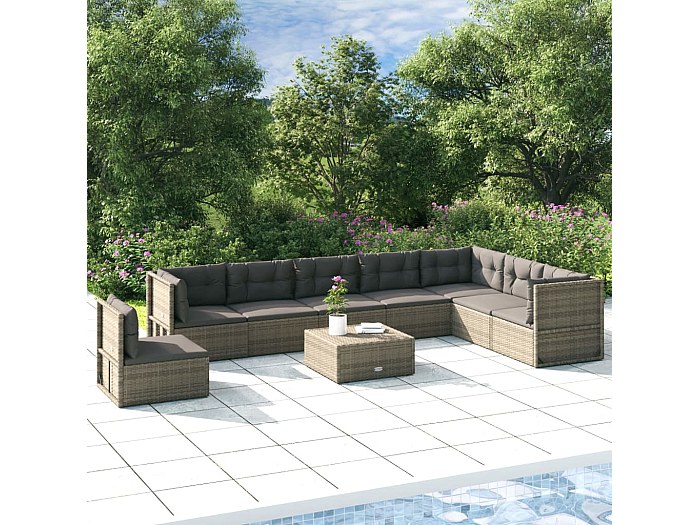 Salon de jardin 8 pcs avec coussins Gris Résine tressée SSG82053