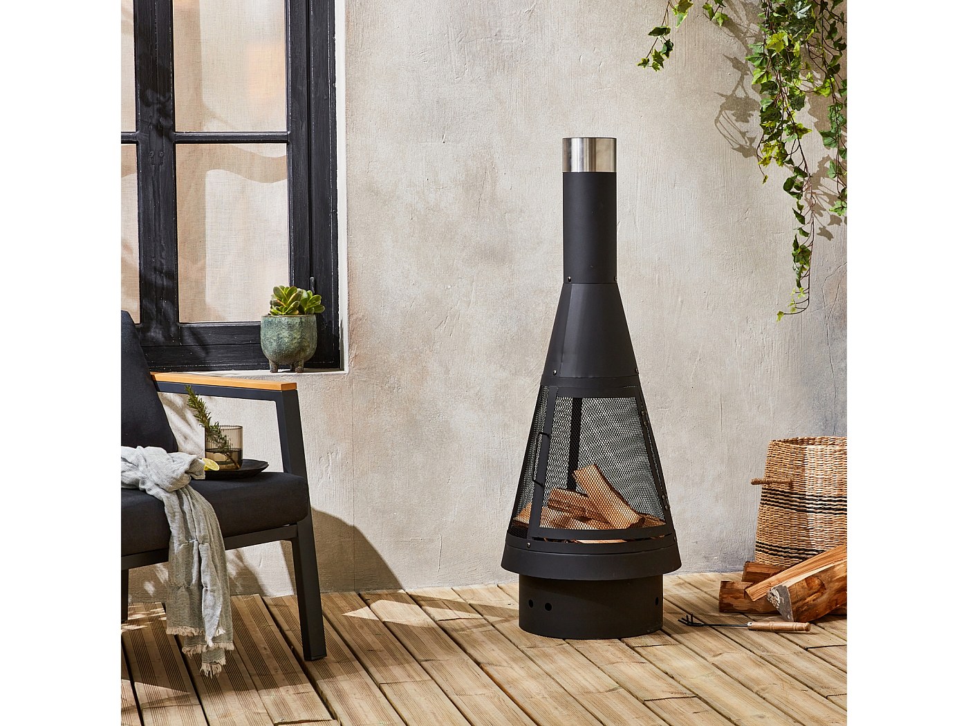 Brasero - Lipari noir - Chauffage extérieur. feu de bois. brasier