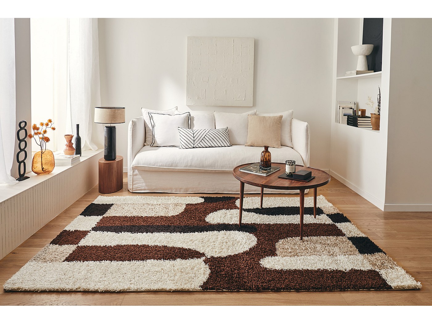 Tapis de salon - motif graphique - marron - Palerme - 200x280