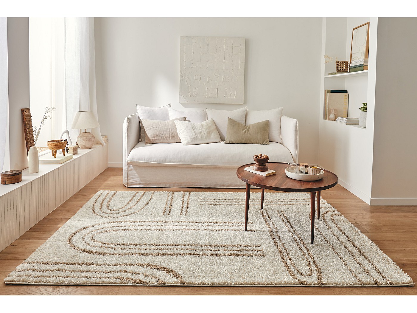 Tapis de salon - motif graphique - beige - Olympe - 120x160