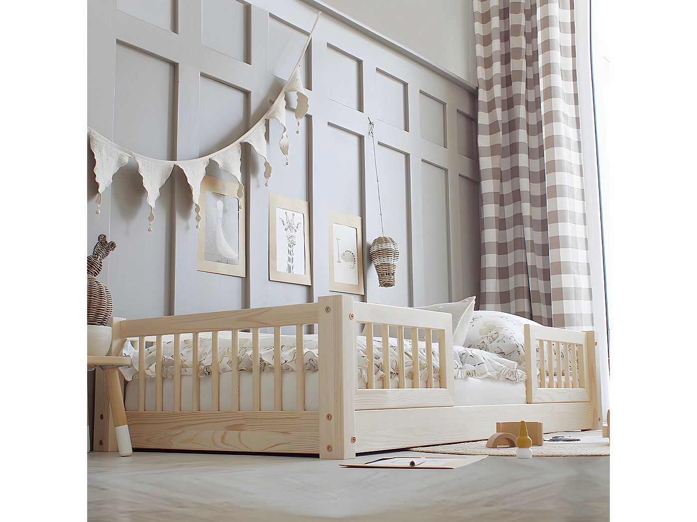 90x190 bed met spijlen en lattenbodem inclusief 1 cm poten Adèle Bois