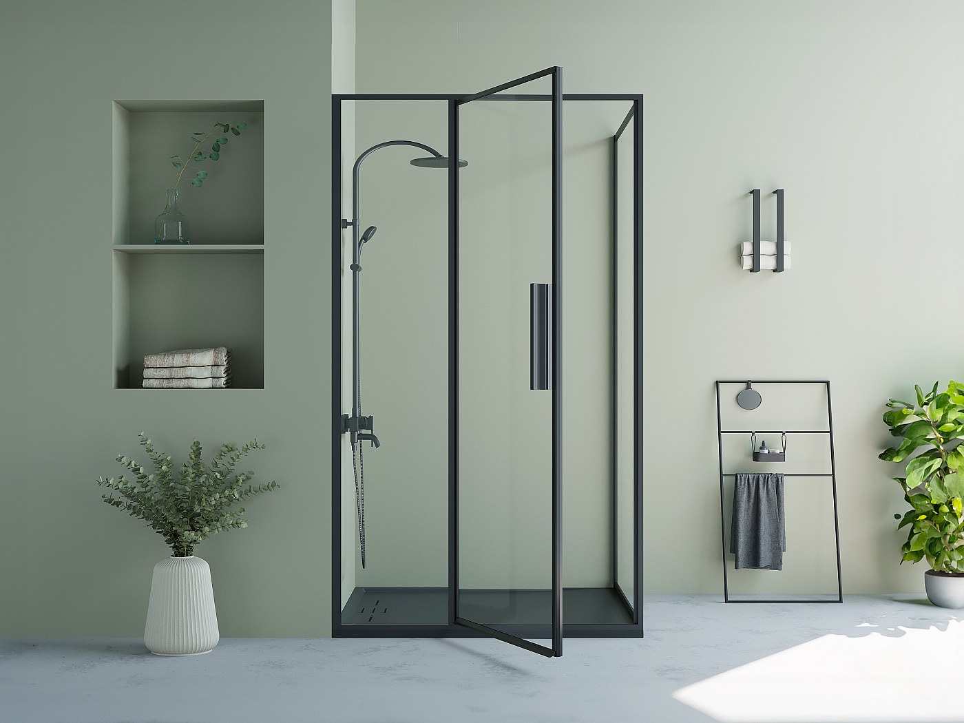 Paroi de douche avec porte pivotante noir mat style industriel 120 x 80 ...