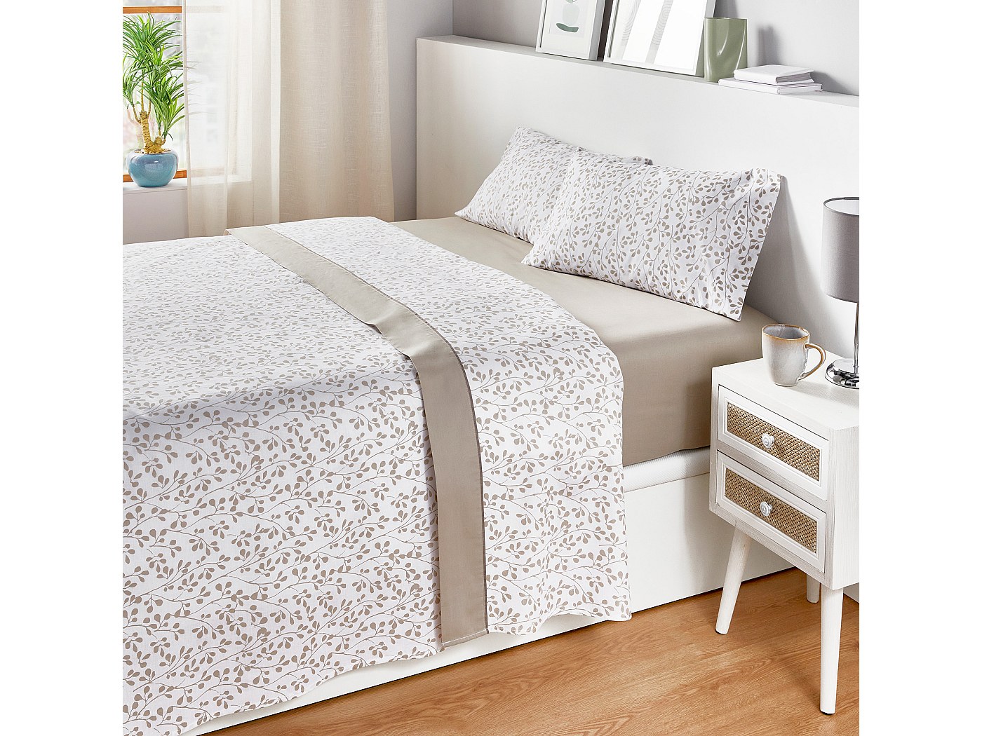 Parure de draps 100% coton, 150 fils au pouce carré Taupe
