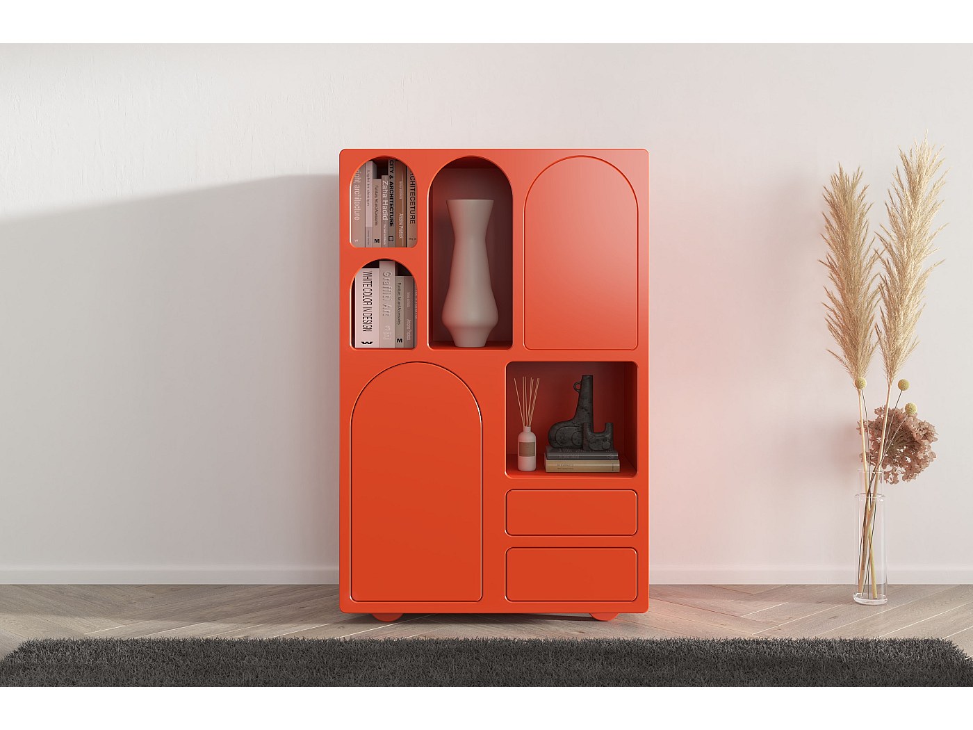 Commode haute en bois OLIMPIA / design arches / orange / 80 cm