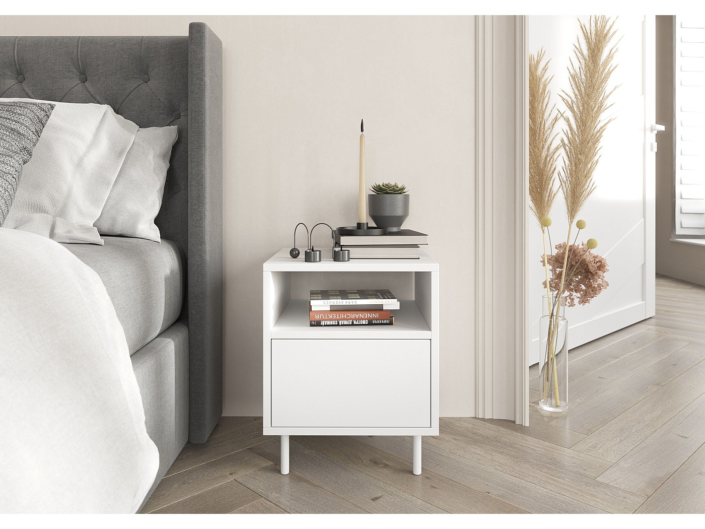 Table de chevet moderne blanche MIRKA / 40 cm