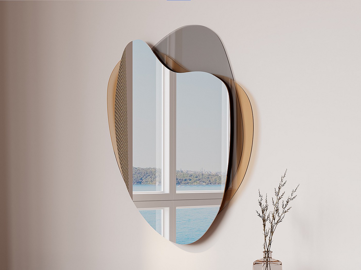 Miroir organique design, L. 55 x H. 71 cm, Marron et gris fumé, LISHIA