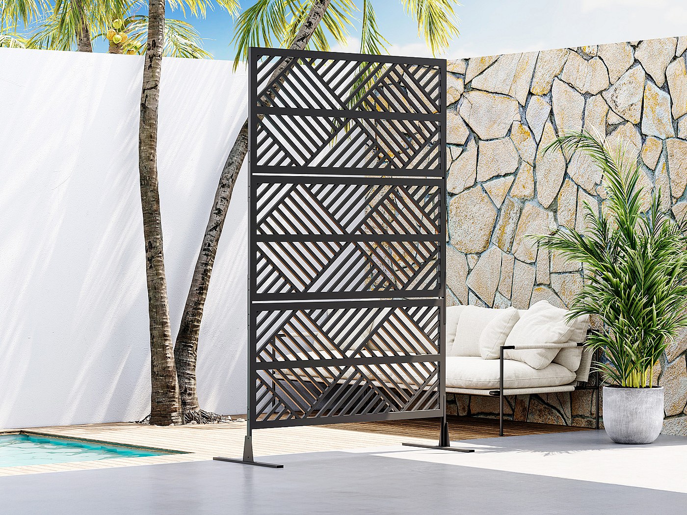 Biombo de diseño geométrico de metal - L117 x Alt. 190 cm - Negro ...