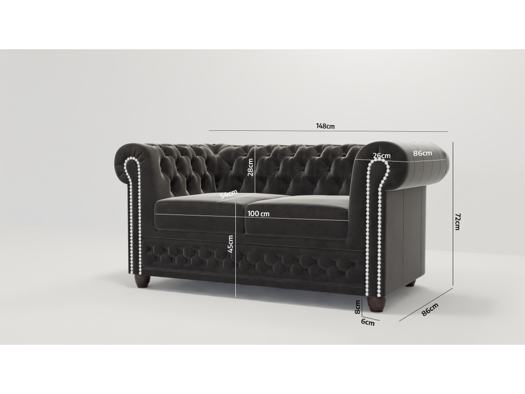 Liv 2 Sitzer Chesterfield Sofa mit Schlaffunktion Samt Bezug