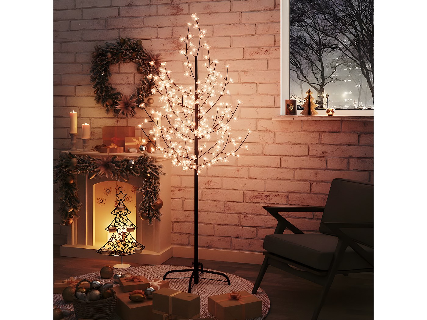 Albero LED in fiore di ciliegio 200 LED bianco caldo 180 cm