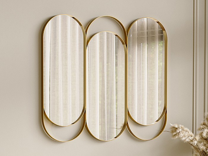 Miroir triptyque art déco en métal - L.76 x H. 69.5 cm - Doré - JICHIMI