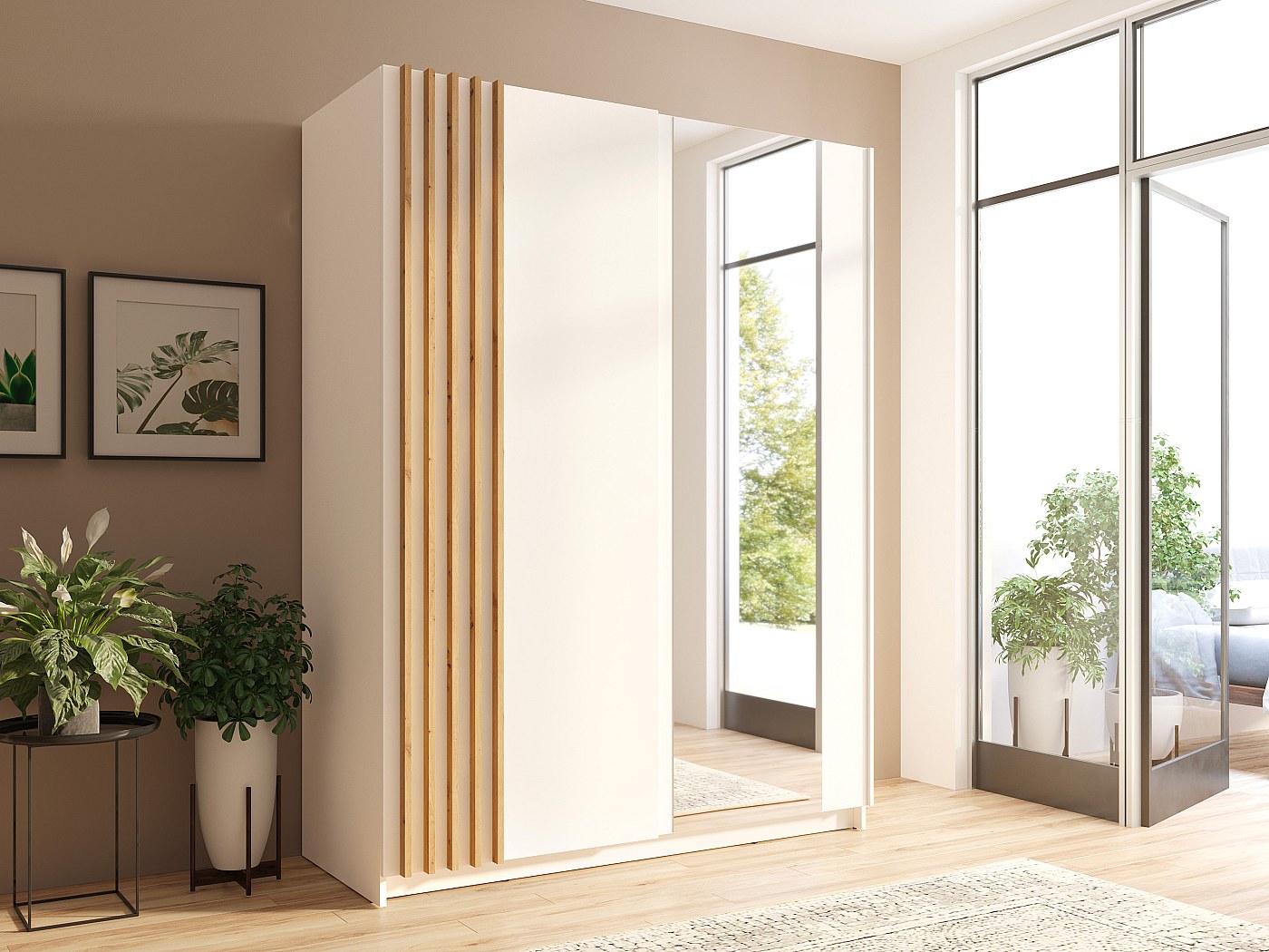 Armoire 2 portes coulissantes avec miroir L150 cm coloris blanc et ...